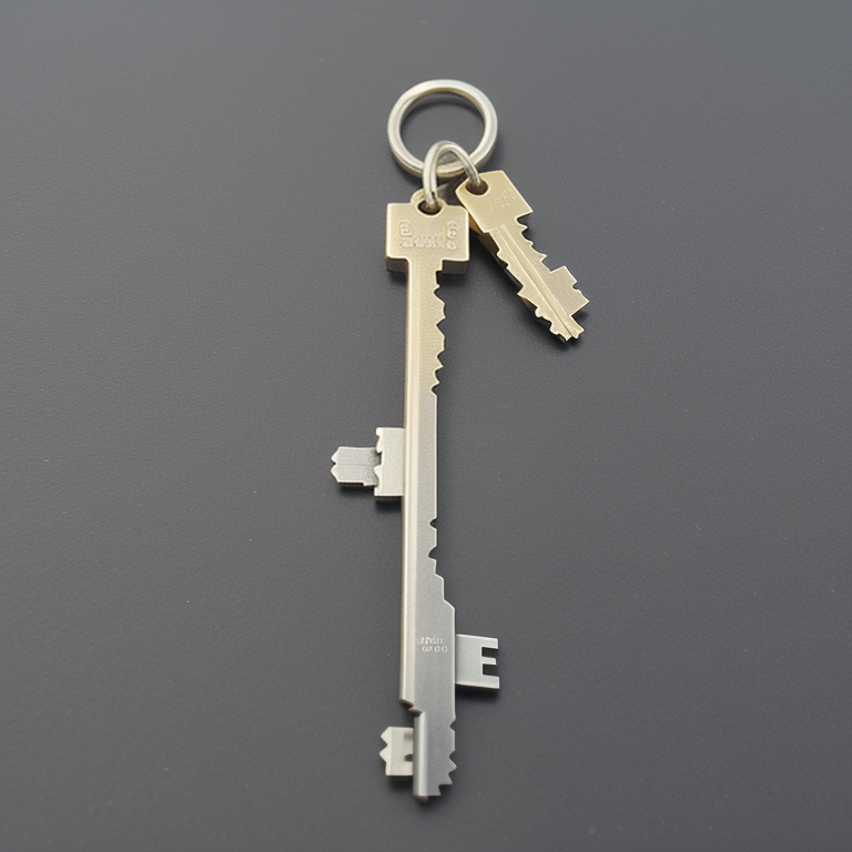 Two Unique Metal Keys on a Keyring Against a Dark Background