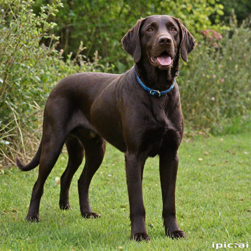 A Happy Brown Labrador Retriever Standing Proudly in a Green Field.