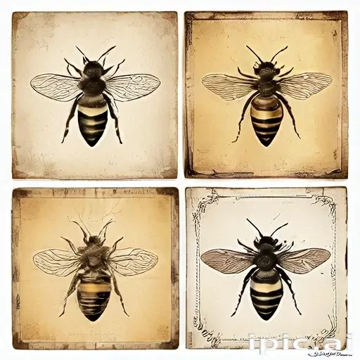Artistic Depictions of Bees in Vintage-Inspired Botanical Illustrations ...