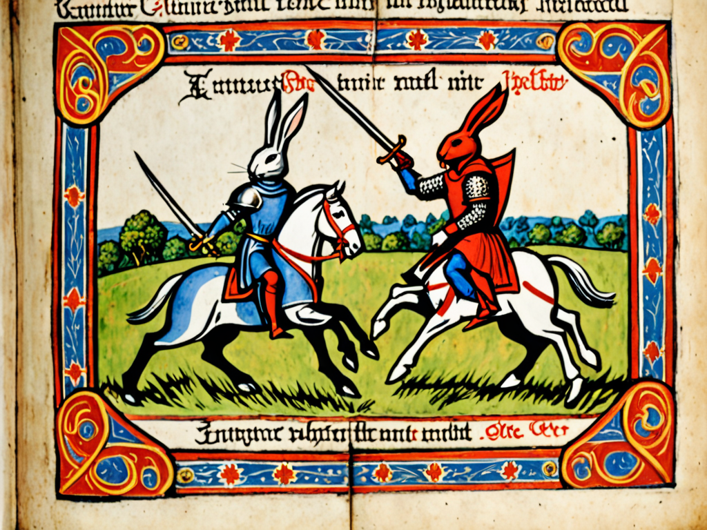 sacra marginalia medeival rabbits chase a knight