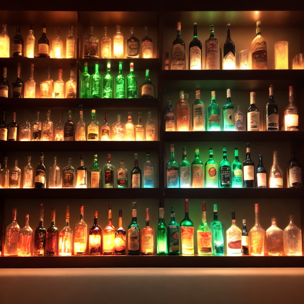 Wall of bar. Horizontal Image. Different sections with different ...