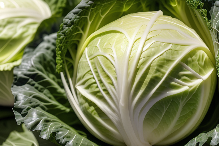 Freshly Harvested Green Cabbage Surrounded by Lush Leafy Green Foliage