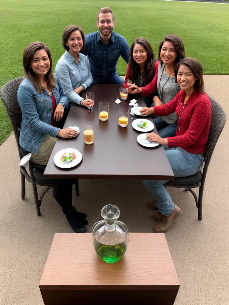 The decanter set being admired and enjoyed by a group of friends.