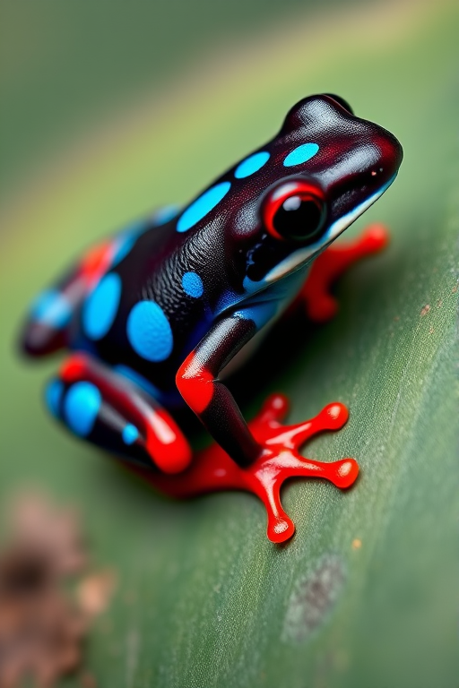 Create a vibrant illustration of a poison dart frog with bright blue ...