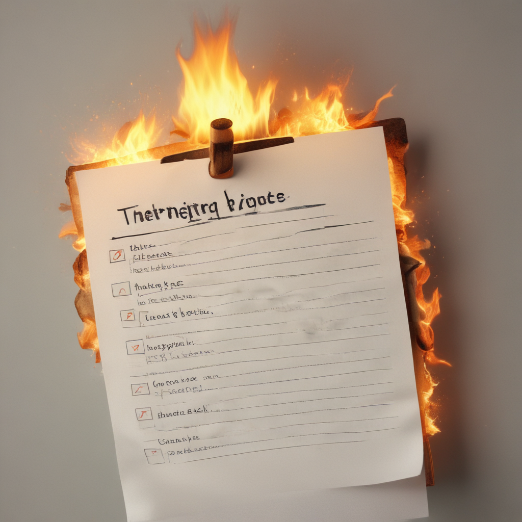 Burning Checklist on Clipboard with Flames and Charred Edges Displaying ...