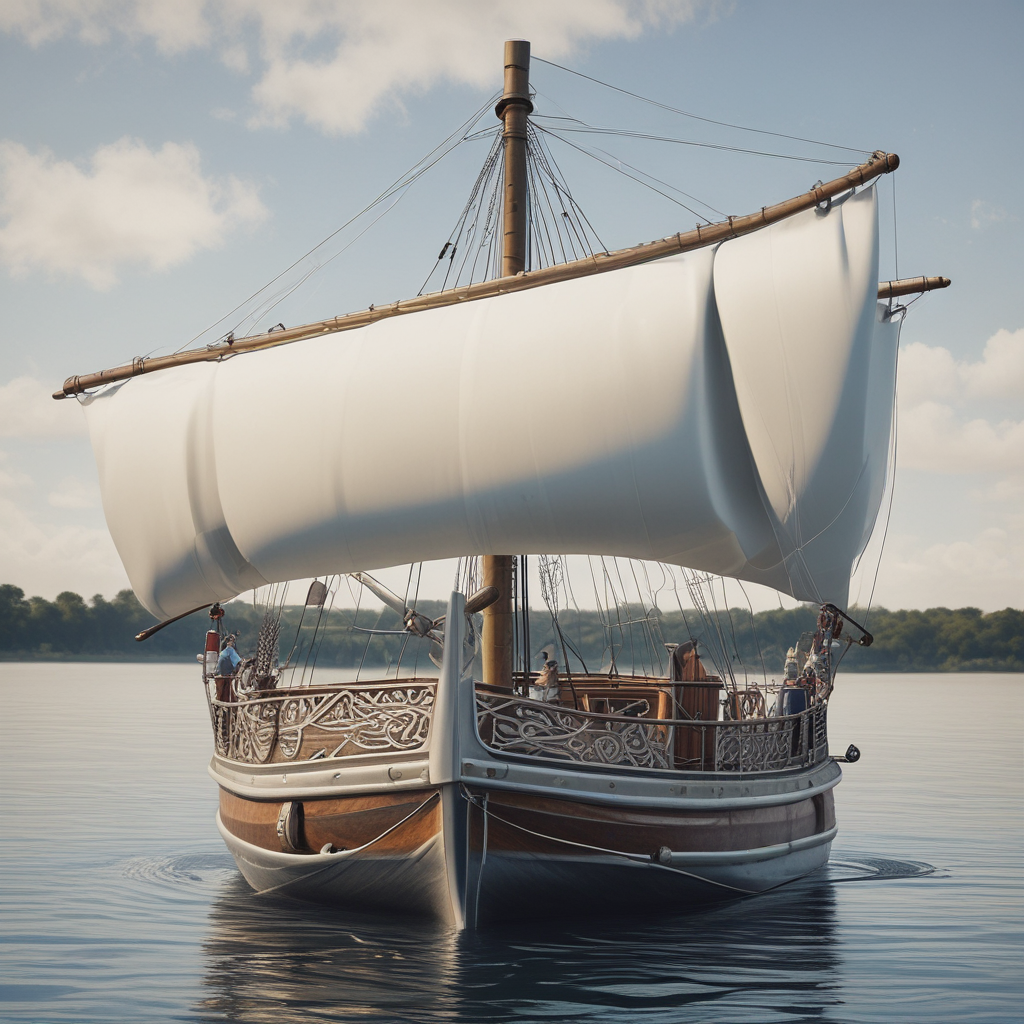 modern pontoon boat modified in a Viking style with Celtic knotwork ...