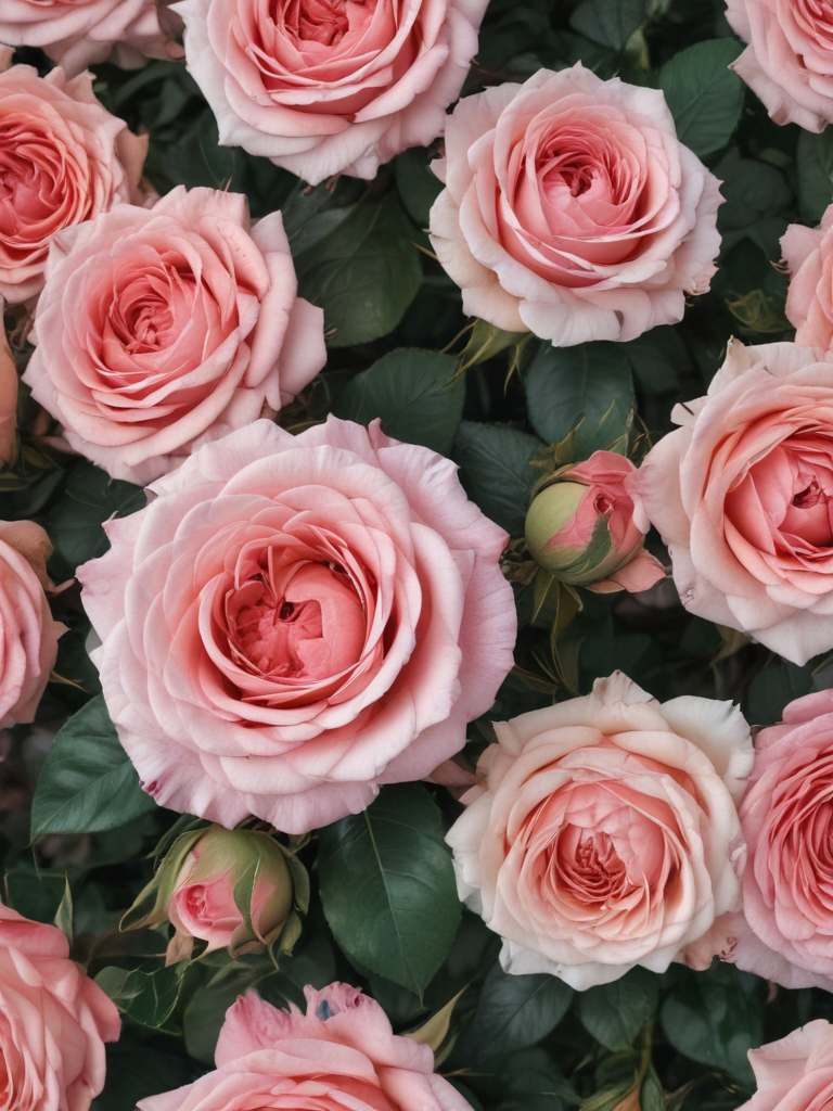 A Beautiful Arrangement of Soft Pink Roses in Full Bloom