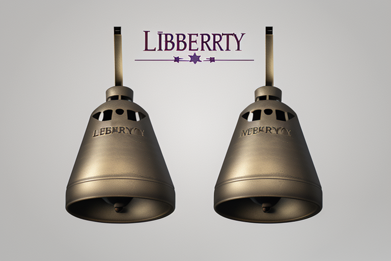 Stylized Metal Bells with Engraved 'Libberrty' and Artistic Design Elements