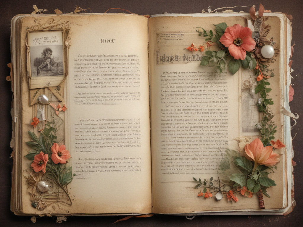 An Enchanting Antique Book Adorned with Flowers and Delicate Details