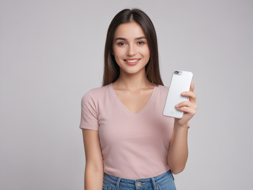 Beautiful girl showing using Mobile