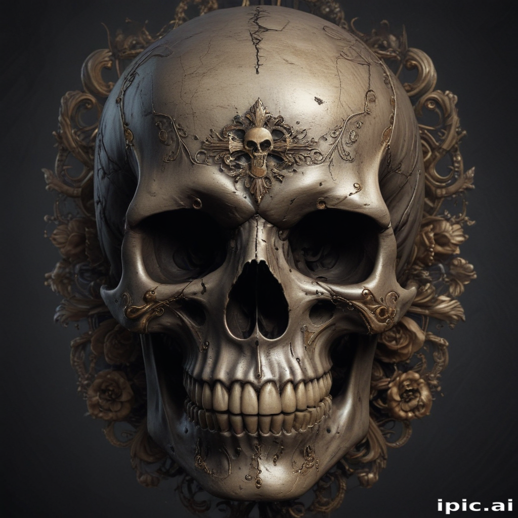 Ornate Decorative Skull with Intricate Floral Patterns and Gothic Elements