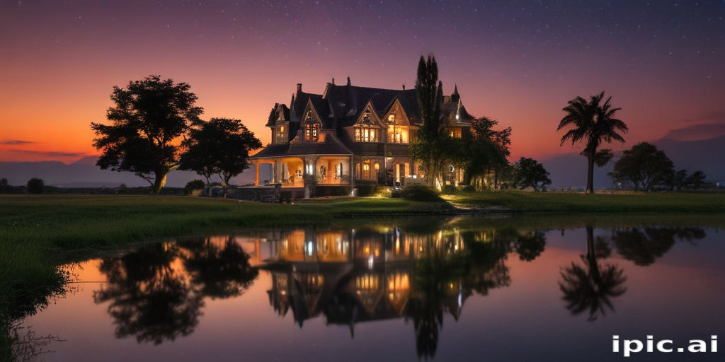 Enchanting Twilight Reflections of a Majestic Mansion by the Water
