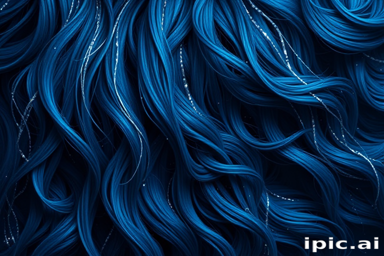 Vibrant Blue Waves of Hair Flowing Elegantly with Sparkling Highlights
