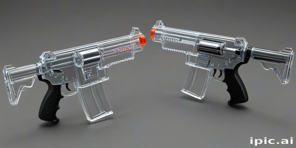 Two Transparent Plastic Toy Guns with Distinct Designs and Colorful Tips