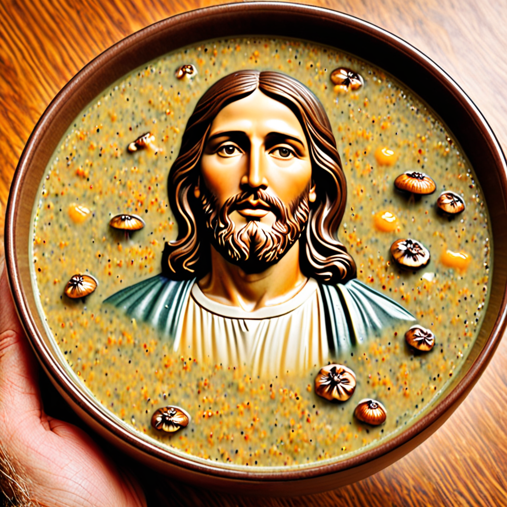 jesus christ lookalikes in bowl mushroom soup