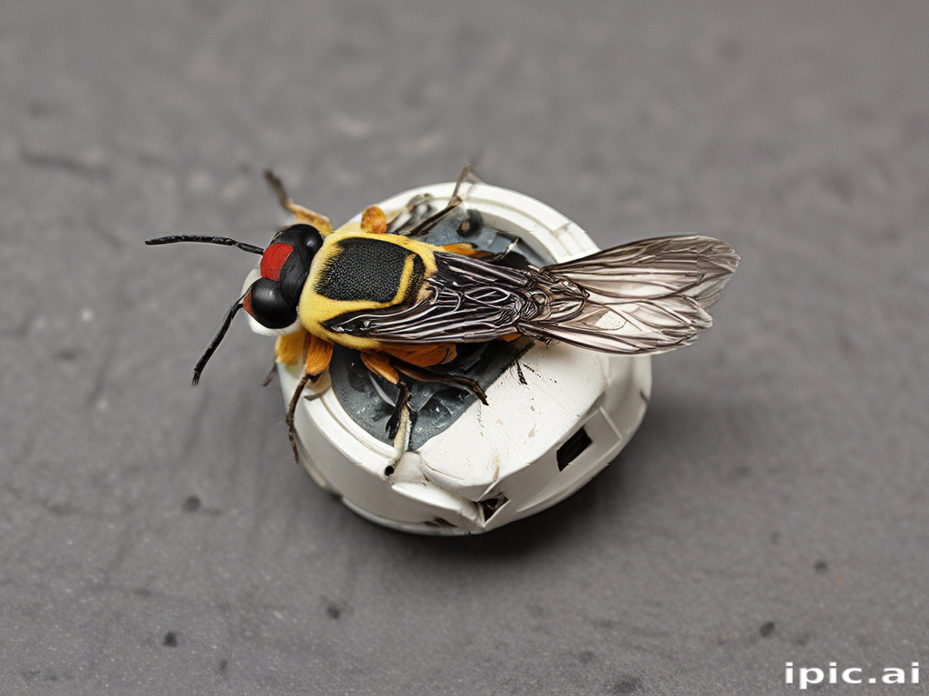 A Colorful Insect Resting on a White Smoke Detector Device Surface.