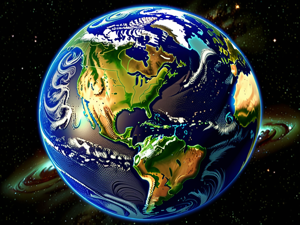 Colorful Artistic Representation of Earth Surrounded by Cosmic Space ...