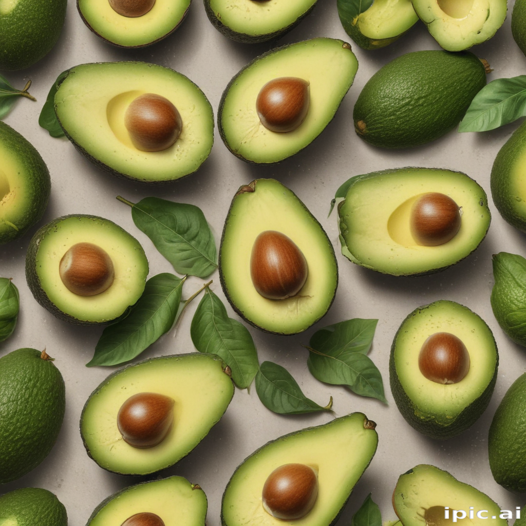 Vibrant Arrangement of Fresh Avocados with Leaves and Nuts Displayed ...