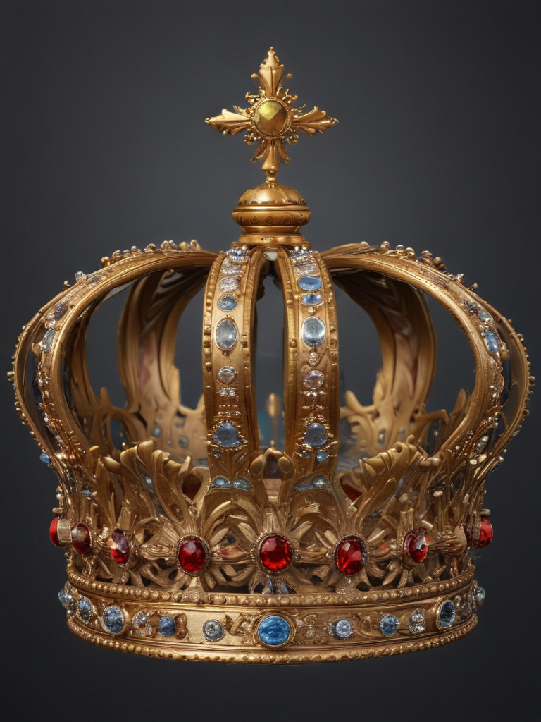 Exquisite Royal Crown Adorned with Colorful Gems and Intricate Designs