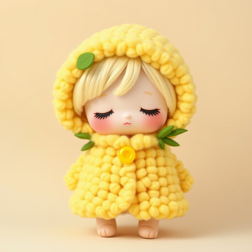 Charming Doll in a Cozy Yellow Coat with Leaf Accents