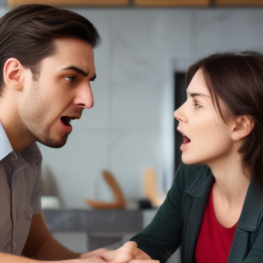 Very distraught couple arguing with each other in a family setting over ...