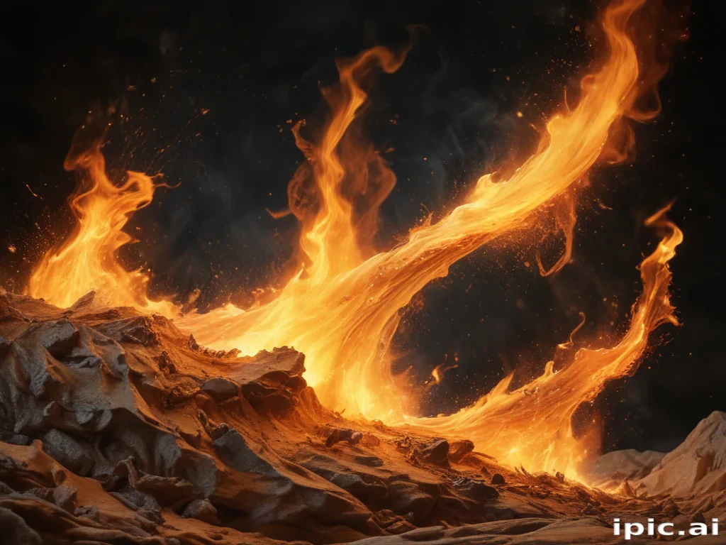 Dynamic Flames Dancing Across Rugged Terrain in a Fiery Display