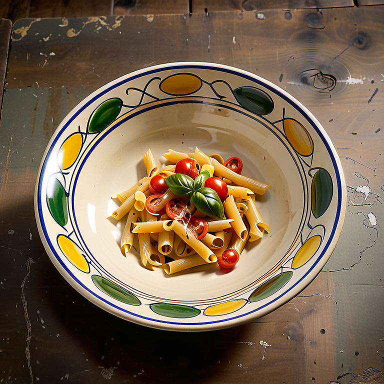 A Colorful Bowl of Pasta with Fresh Tomatoes and Basil Garnish.