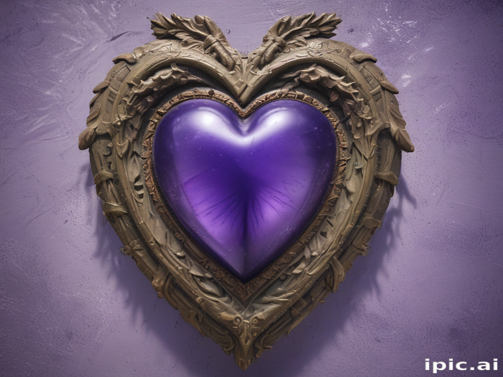 Intricately Designed Heart-Shaped Frame with a Beautiful Purple Centerpiece