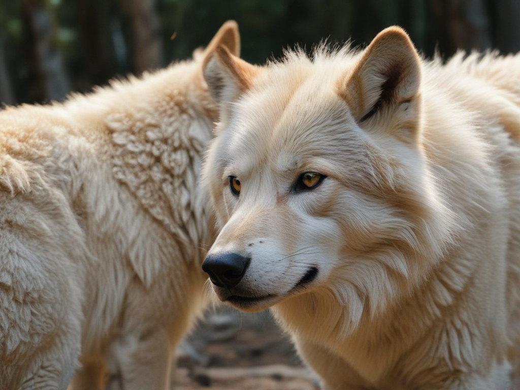 Majestic Arctic Wolves with Stunning White Fur in Natural Habitat.
