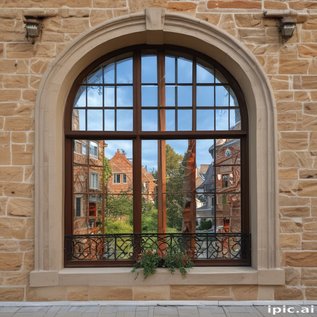 Charming Window View Framing Beautiful Architecture and Lush Greenery ...