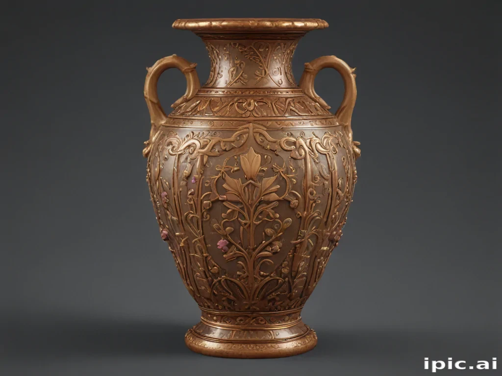 Ornately Designed Antique Vase with Intricate Floral Patterns and Details