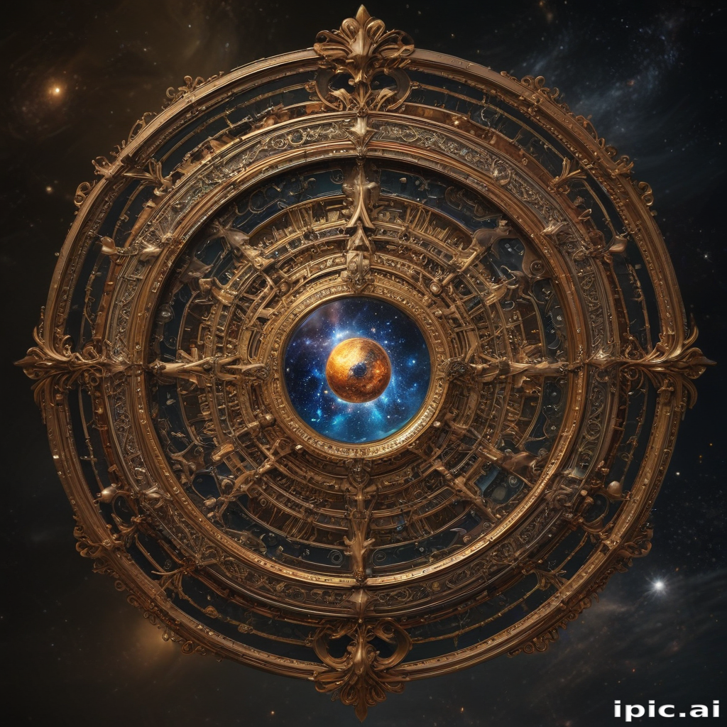 Intricate Celestial Mechanism with Cosmic Elements and Radiant Orb in ...