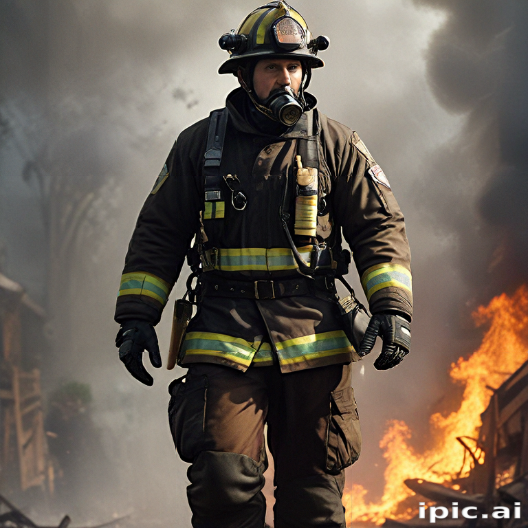 Brave Firefighter Battling Flames in a Dangerous Urban Environment