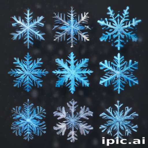 Beautiful Arrangement of Unique Blue Snowflakes Against a Dark Background