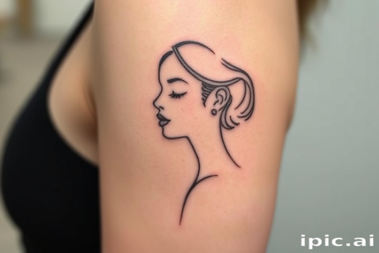 Elegant Profile Tattoo Design of a Woman with a Graceful Expression.