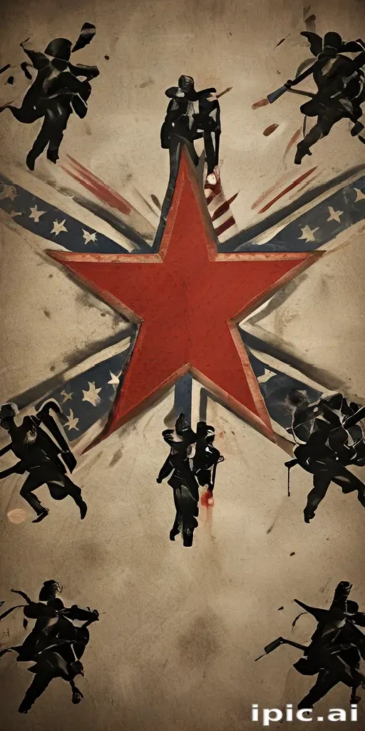 Historical Soldiers in Action Surrounding a Bold Red Star Emblem