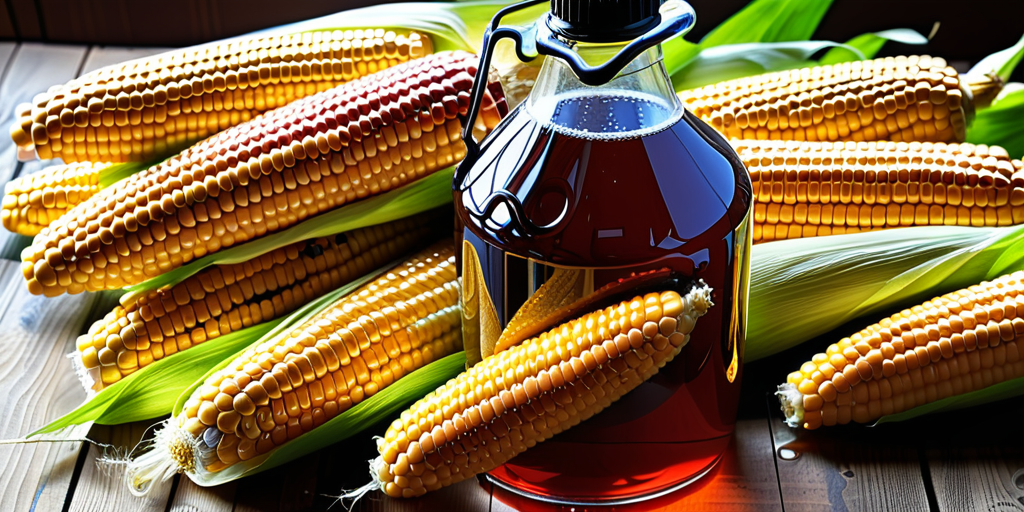 Fresh Corn Ears Surrounded by a Bottle of Golden Corn Oil