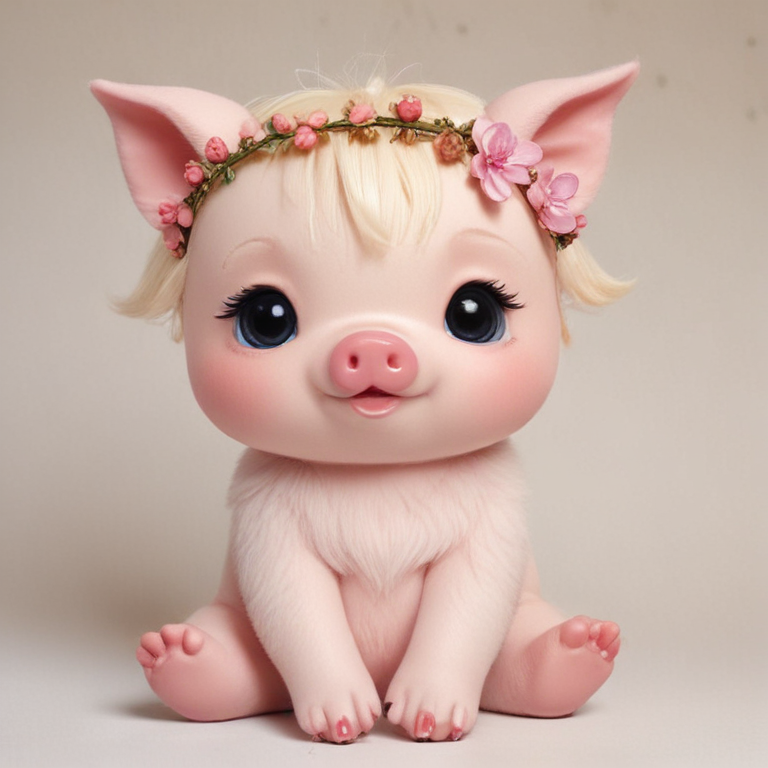 cute kawaii pig with flowercrown sitting anime drawing chibi