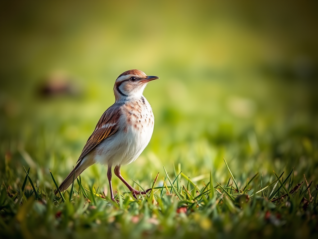 A Small Bird Standing Gracefully on Lush Green Grass in Nature.