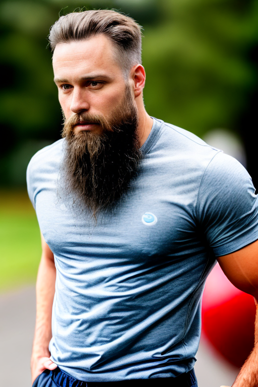 a man with unkempt hair and beard looking over his shoulder a anoter ...