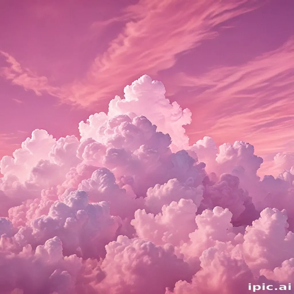 Majestic Pink Clouds Bathed in Soft Light Against a Vibrant Sky