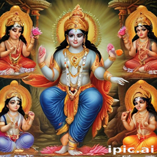 Divine Representation of Lord Vishnu Surrounded by His Incarnations and ...