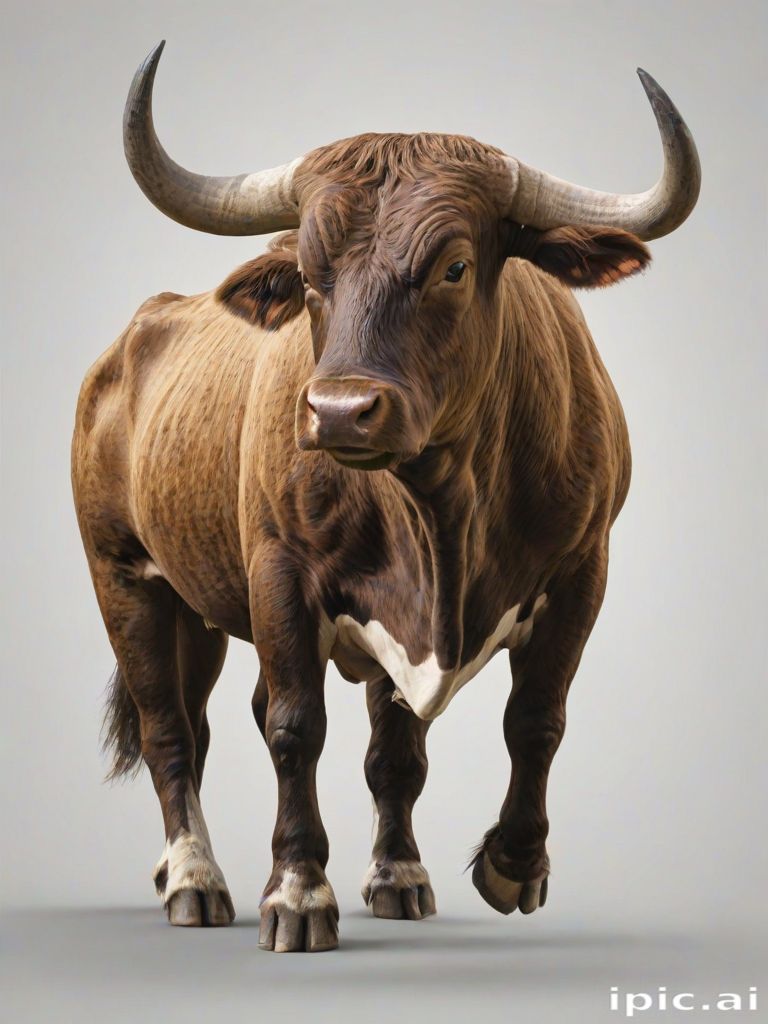 Majestic Brown Bull Standing Proudly Against a Neutral Background ...