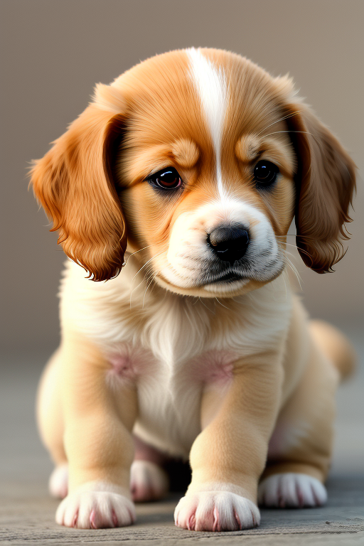 Adorable Golden and White Puppy with Big Brown Eyes Sitting Cutely.