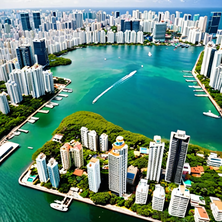 An extremely densely populated tropical island filled with lots of ...