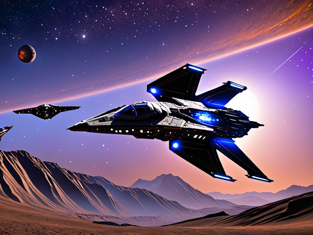 elite dangerous sidewinder ship, blue purple sky
