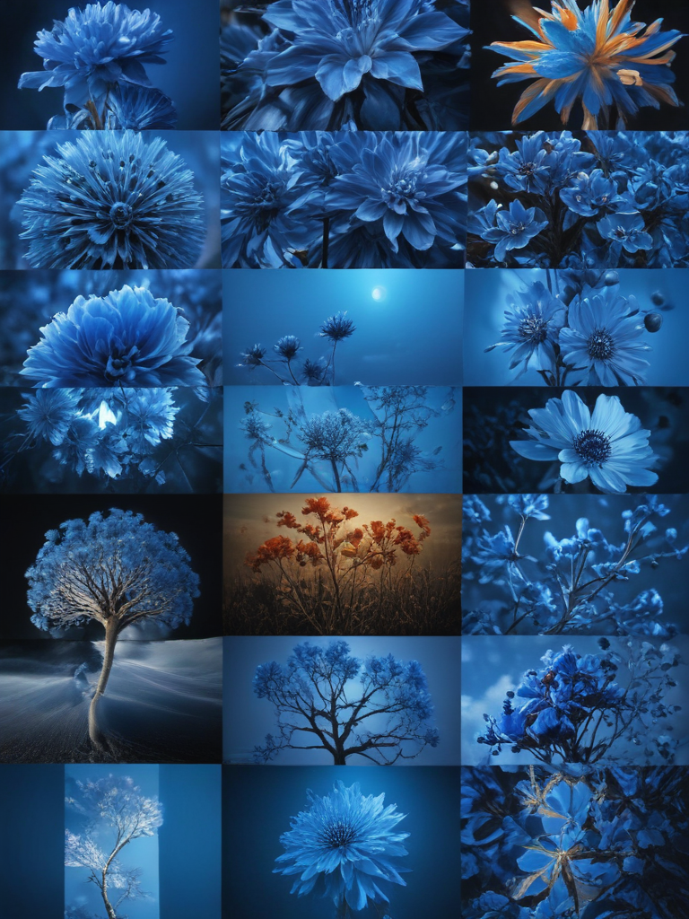 Stunning Blue Floral Collage Showcasing Nature’s Beauty in Various Shades