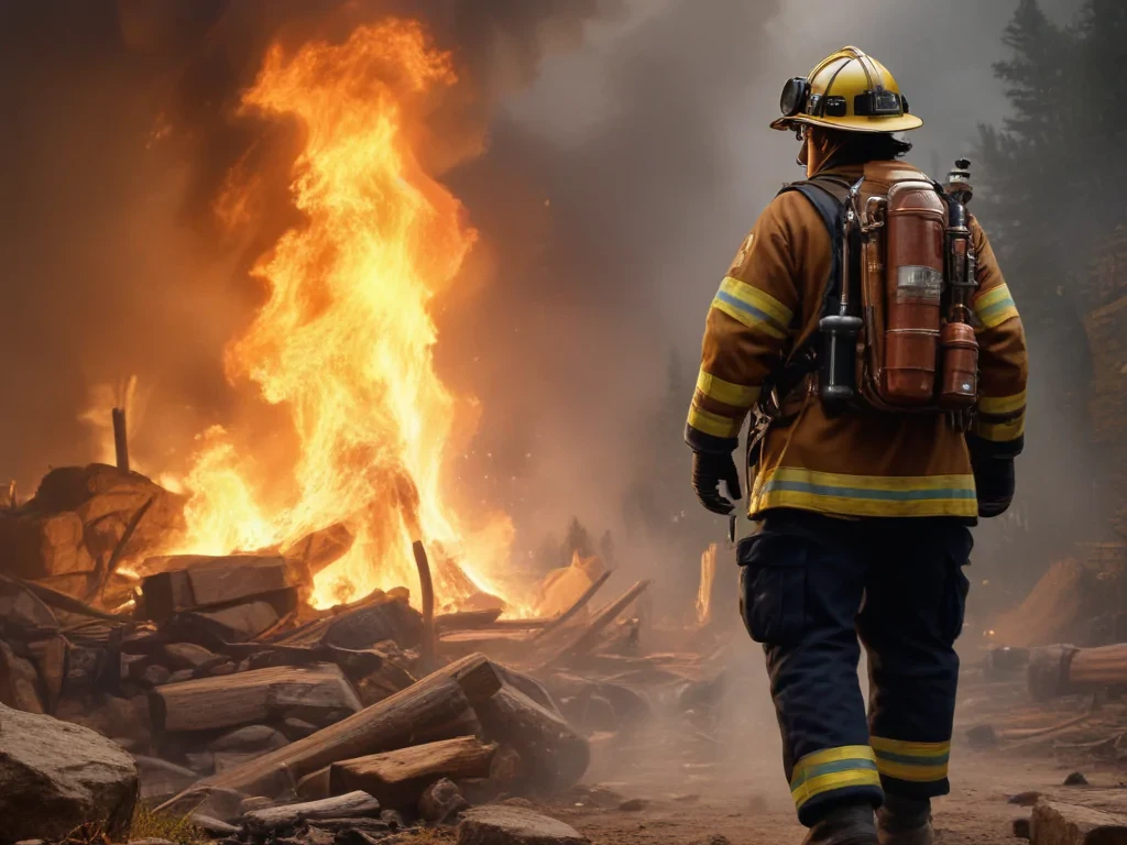 Brave Firefighter Approaches Intense Wildfire, Ready to Combat the Flames