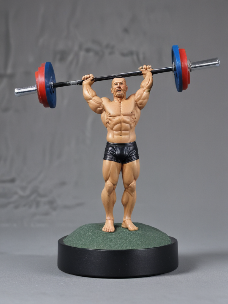 Subbuteo style CrossFit figure with barbell above head