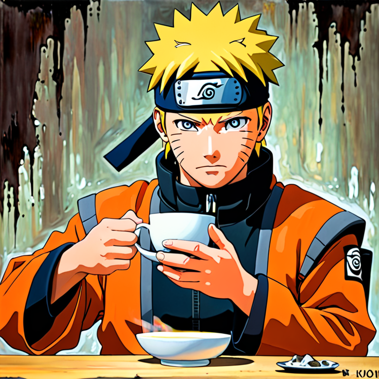 Naruto drinking tea oil painting